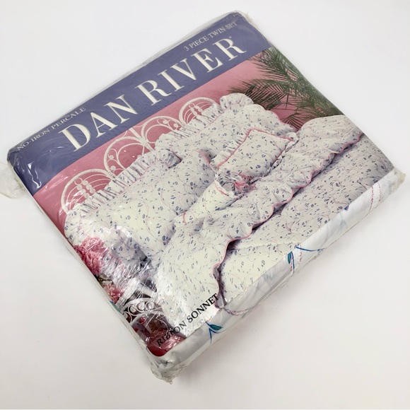 Vintage | Bedding | Dan River Ribbon Sonnet Twin No Iron Percale 3 Pc Sheet Set White W Pink ...